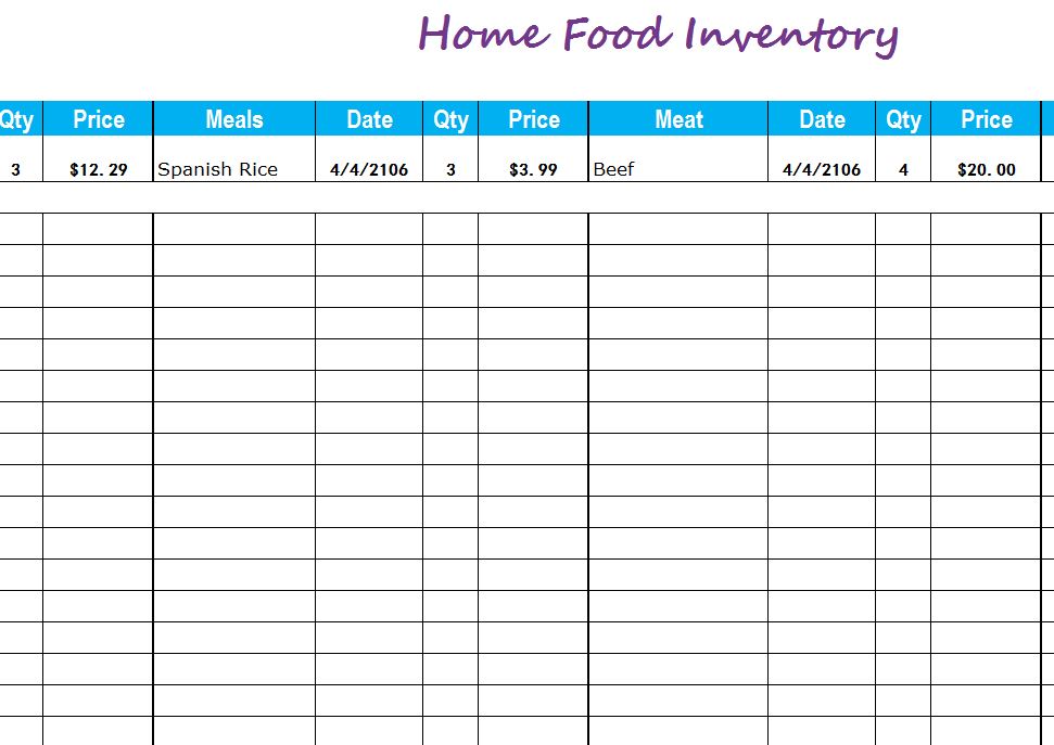 Excel Food Inventory Template - BestTemplatess - BestTemplatess