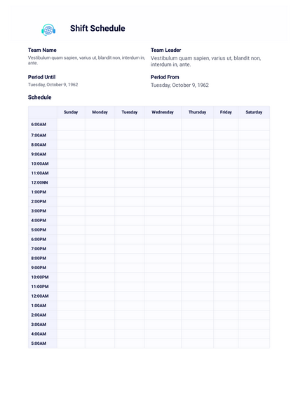 Shift Schedule Template - BestTemplatess - BestTemplatess