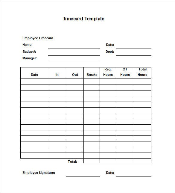 Paper Time Card Template - BestTemplatess - BestTemplatess