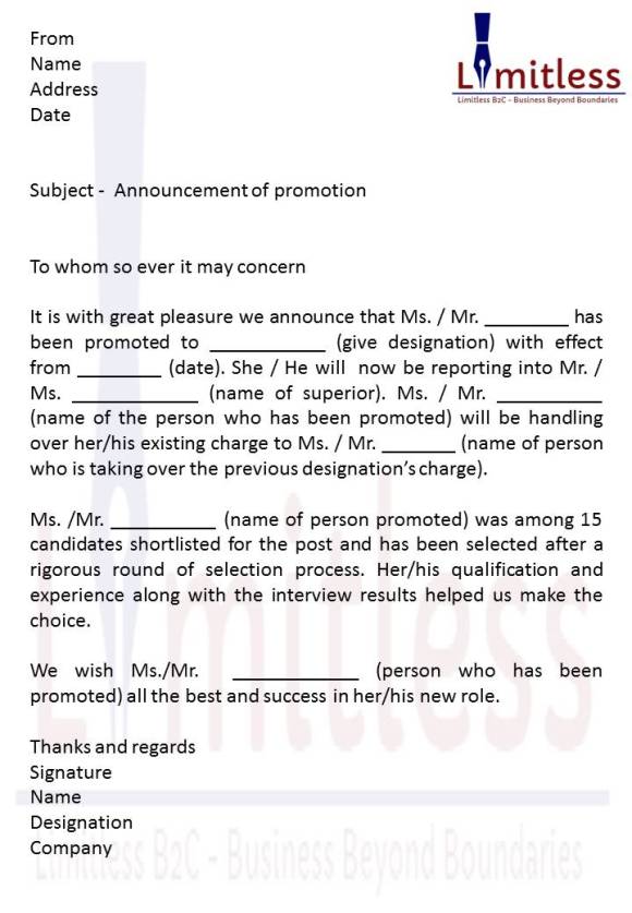 Promotion Announcement Letter - BestTemplatess - BestTemplatess
