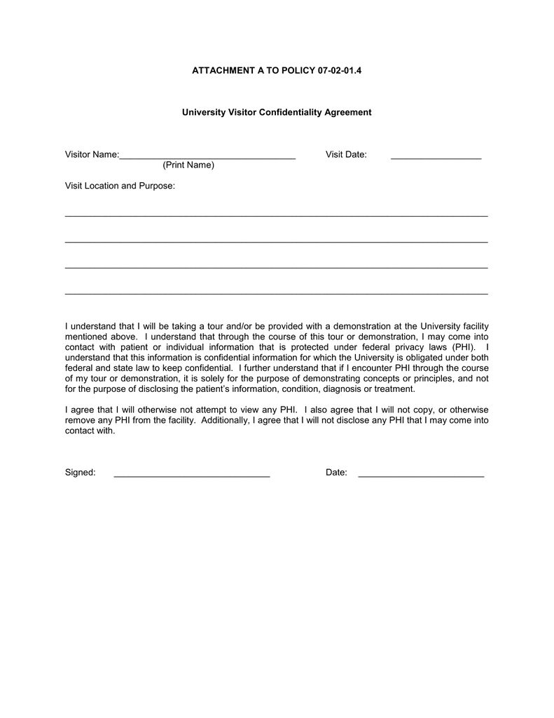 Visitor Confidentiality Agreement Template - BestTemplatess ...