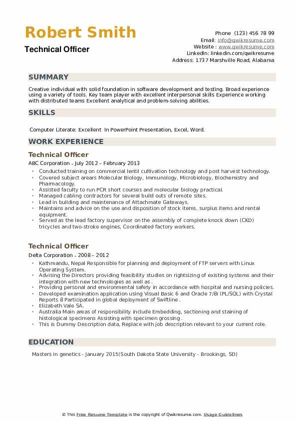 Technical Resume Template Word - BestTemplatess - BestTemplatess