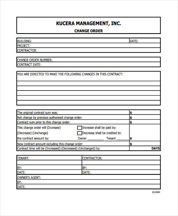 Bank Change Order Form Template - BestTemplatess - BestTemplatess
