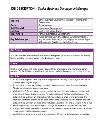 Business Development Job Description Template - BestTemplatess ...