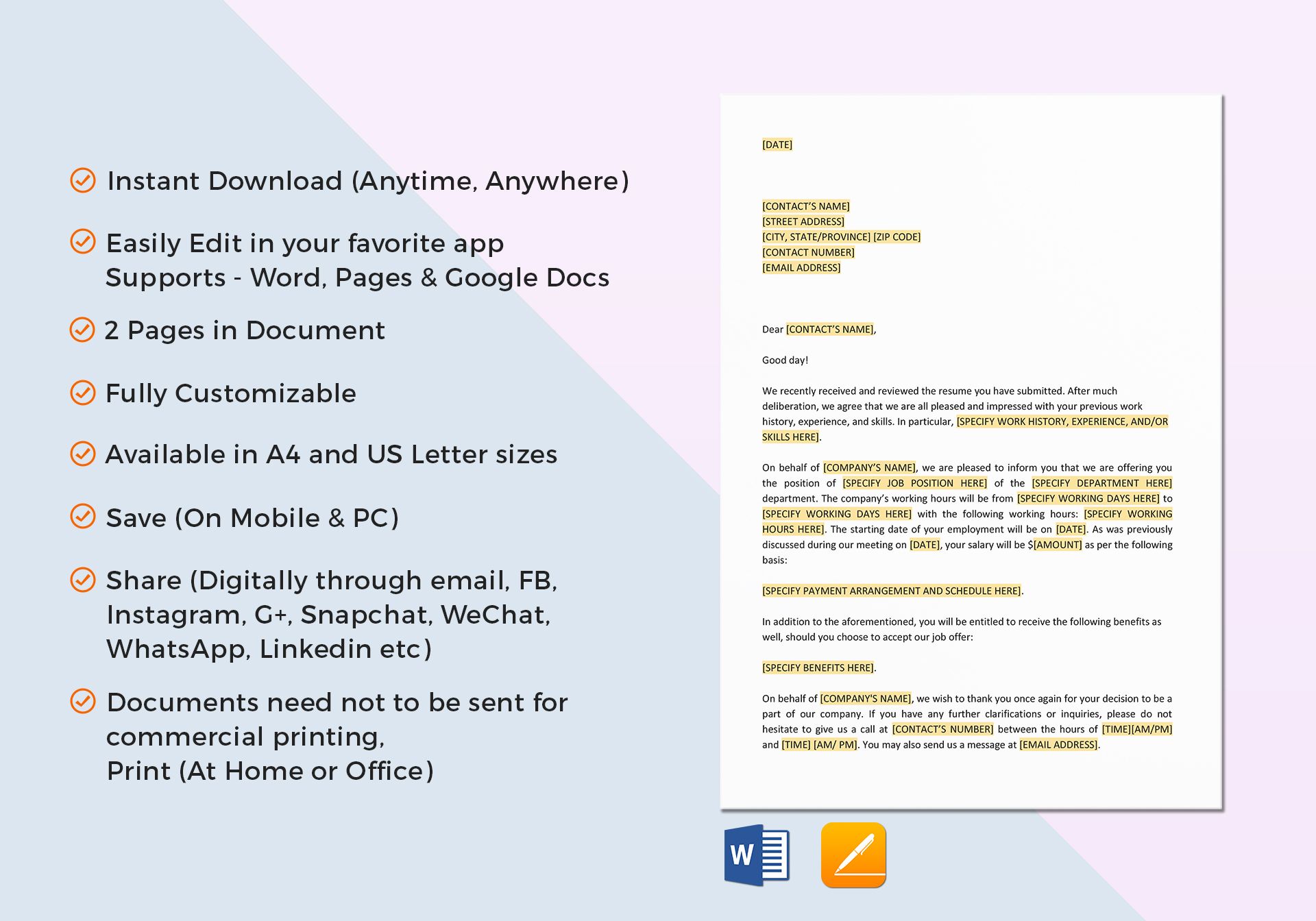Employment Offer Letter Template - BestTemplatess - BestTemplatess