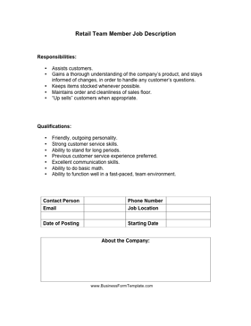 Retail Job Description Template - BestTemplatess - BestTemplatess
