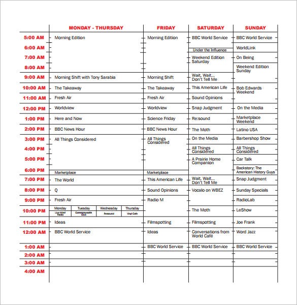 Radio Schedule Template - BestTemplatess - BestTemplatess