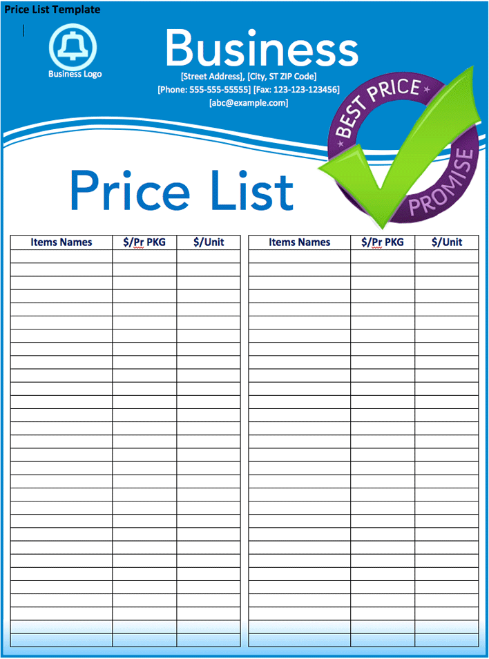 Free Price List Template - BestTemplatess - BestTemplatess