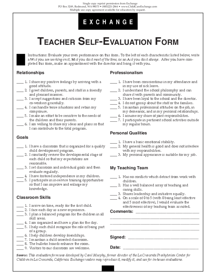 Self Evaluation Template - BestTemplatess - BestTemplatess