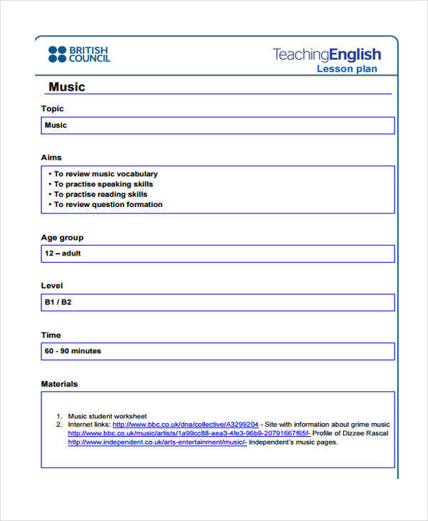 Music Lesson Plan Template - BestTemplatess - BestTemplatess