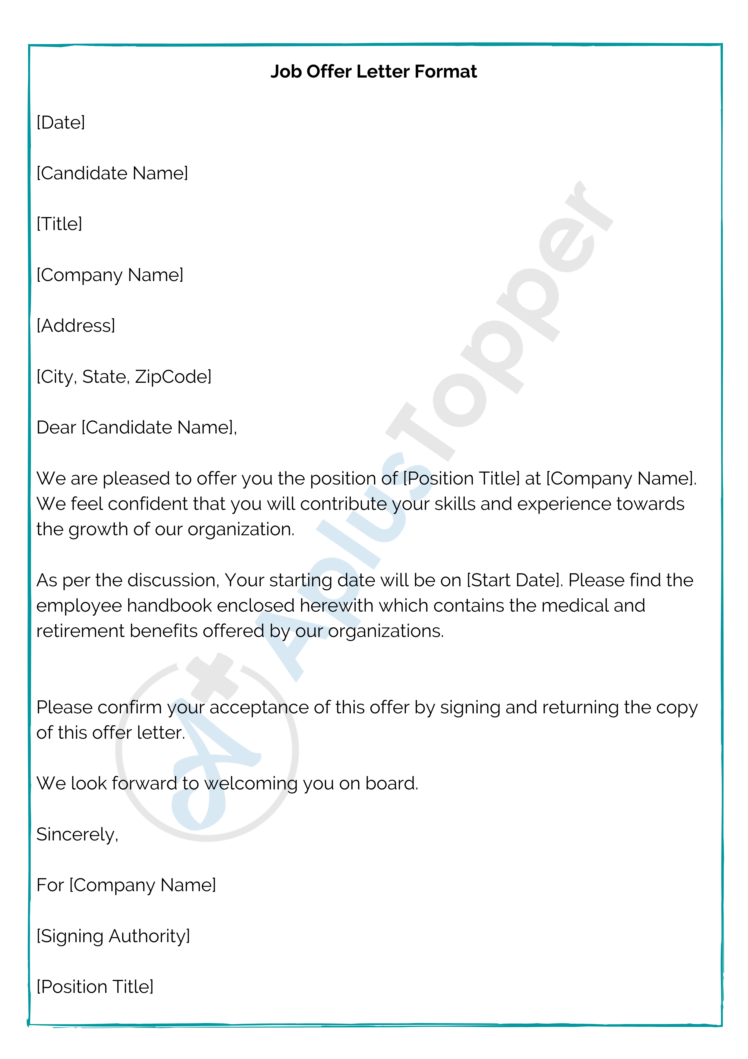 Job Offer Letter Template - BestTemplatess - BestTemplatess
