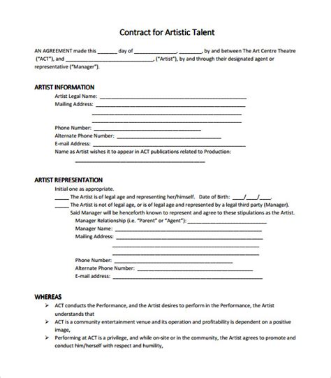 Talent Management Contract Template - BestTemplatess - BestTemplatess