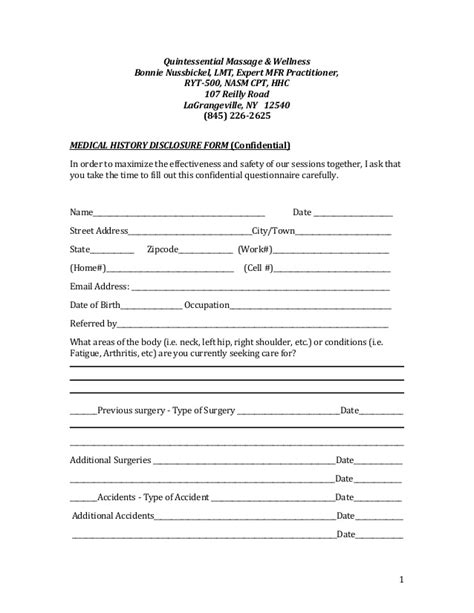 Medical Disclosure Form Template - BestTemplatess - BestTemplatess