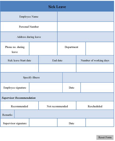 Sick Leave Form Template - BestTemplatess - BestTemplatess