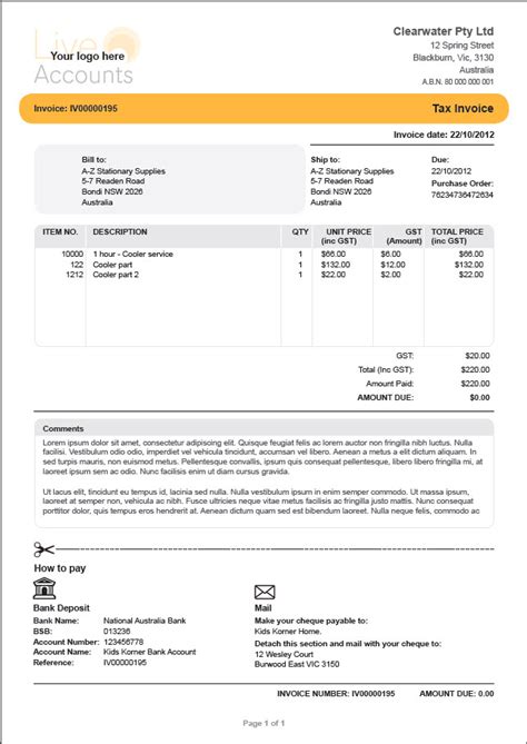 Myob Invoice Templates - BestTemplatess - BestTemplatess