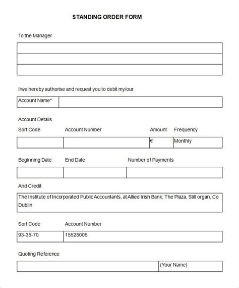 Bank Standing Order Template - BestTemplatess - BestTemplatess