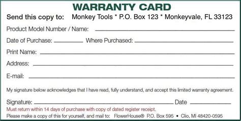 Warranty Card Template - BestTemplatess - BestTemplatess