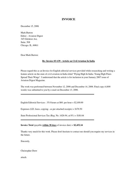 Invoice Letter Template For Professional Services - BestTemplatess ...