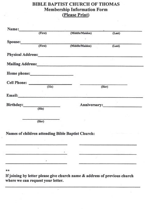 Church Member Information Form Template - BestTemplatess - BestTemplatess