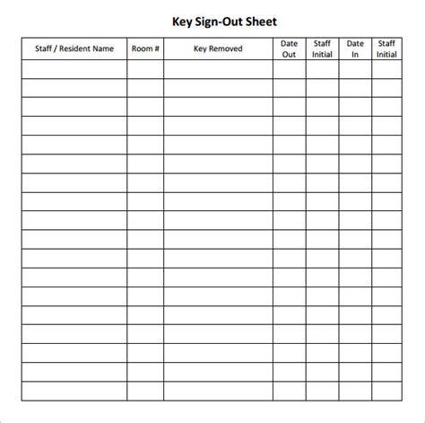 Key Sign Out Form Template - BestTemplatess - BestTemplatess
