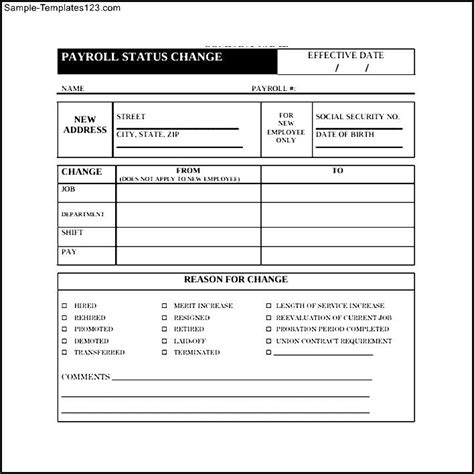 Payroll Status Change Form Template - BestTemplatess - BestTemplatess