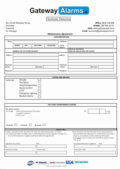 Alarm Monitoring Contract Template - BestTemplatess - BestTemplatess
