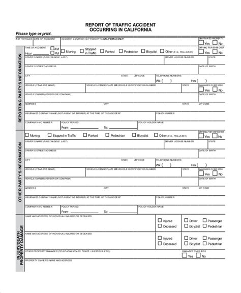 Traffic Accident Report Form Template - BestTemplatess - BestTemplatess
