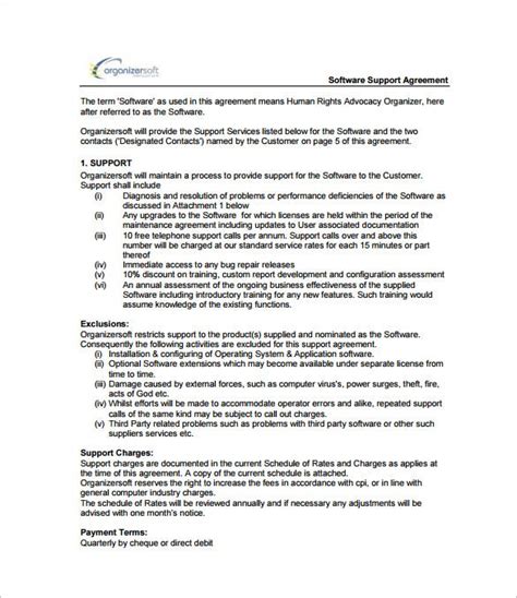 Software Support Agreement Template - BestTemplatess - BestTemplatess