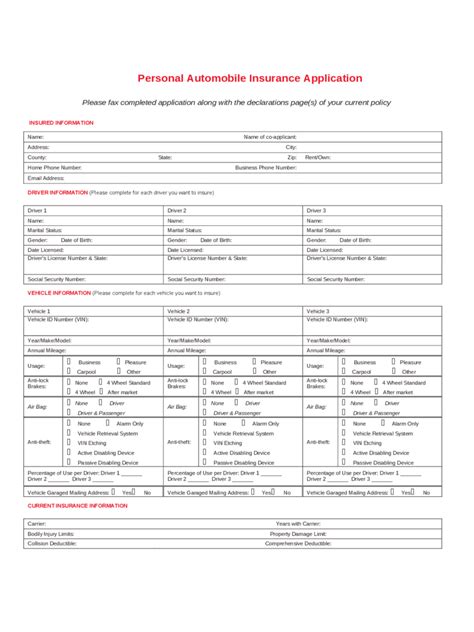 Auto Insurance Forms Template - BestTemplatess - BestTemplatess