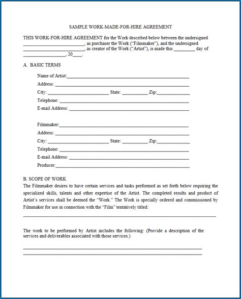 Work For Hire Agreement Template - BestTemplatess - BestTemplatess