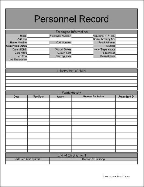 Personnel Record Form Template - BestTemplatess - BestTemplatess