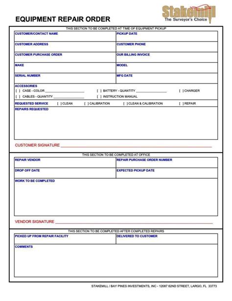 Equipment Repair Form Template - BestTemplatess - BestTemplatess