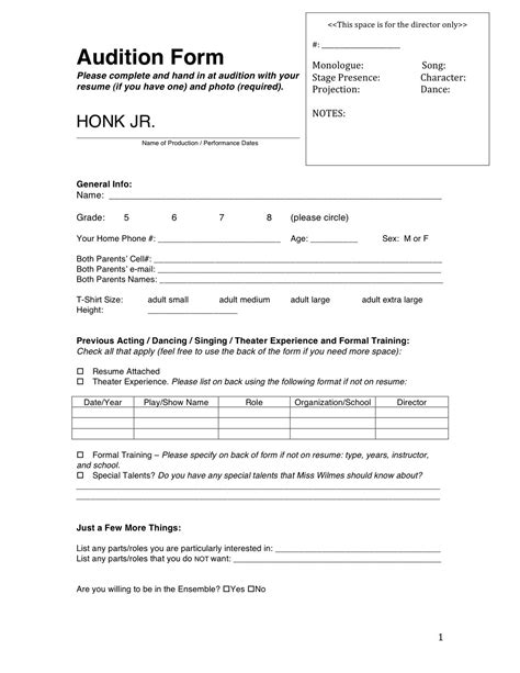 Theatre Audition Form Template - BestTemplatess - BestTemplatess