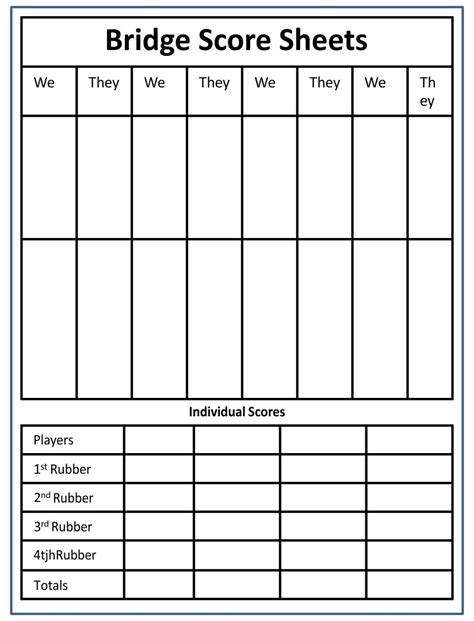 Bridge Score Cards Template - BestTemplatess - BestTemplatess