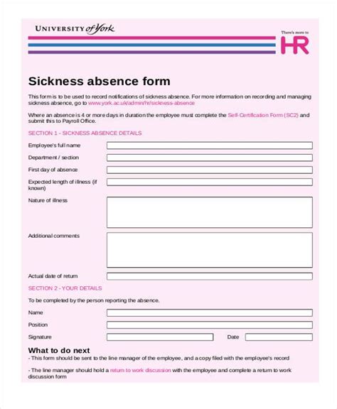 Sickness Absence Form Template - BestTemplatess - BestTemplatess
