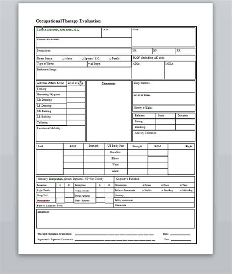 Occupational Therapy Evaluation Form Templates - BestTemplatess ...