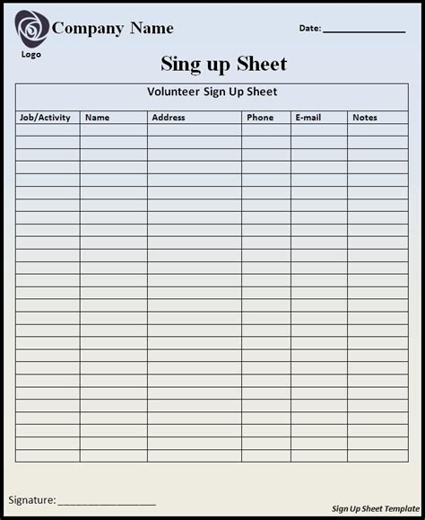 Microsoft Office Sign Up Sheet Template - BestTemplatess - BestTemplatess