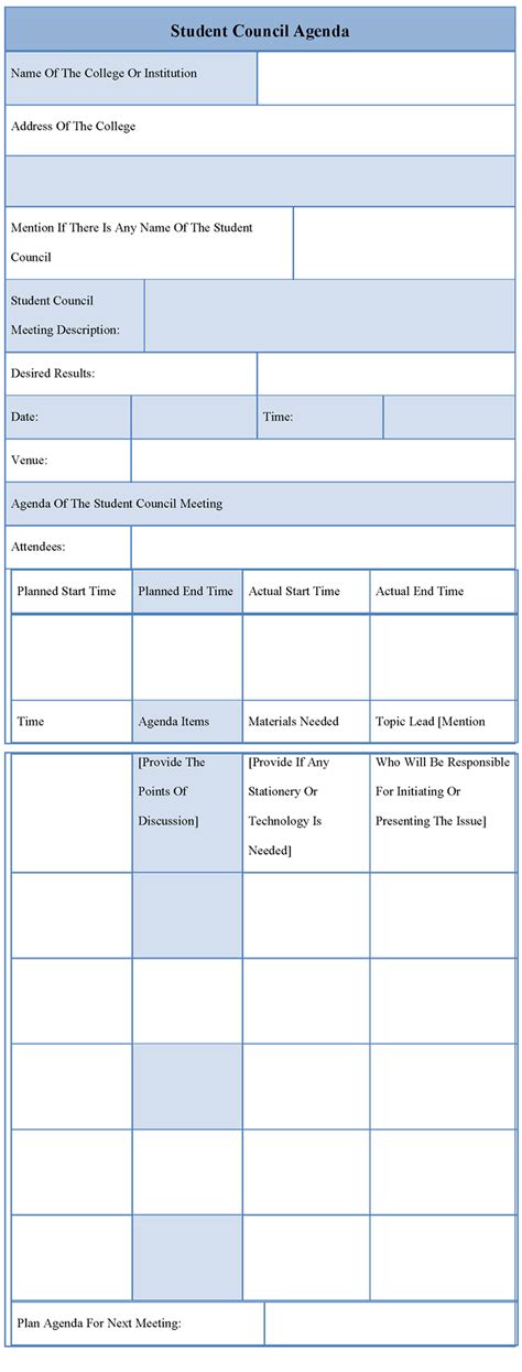 Student Council Agenda Template - BestTemplatess - BestTemplatess