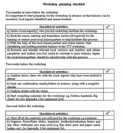 Workshop Planning Checklist Template - BestTemplatess - BestTemplatess