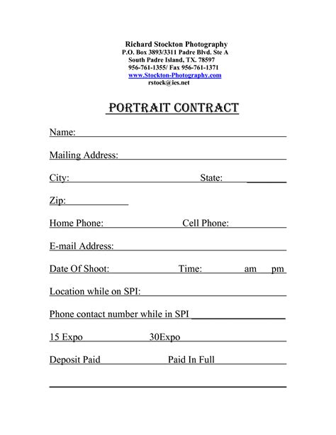 Portrait Photography Contract Template - BestTemplatess - BestTemplatess