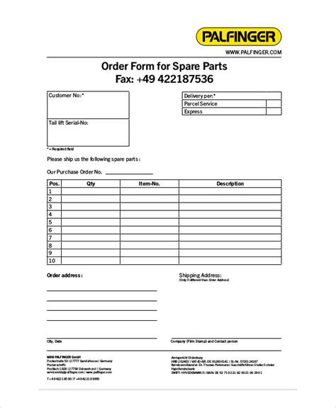 Part Order Form Template - BestTemplatess - BestTemplatess