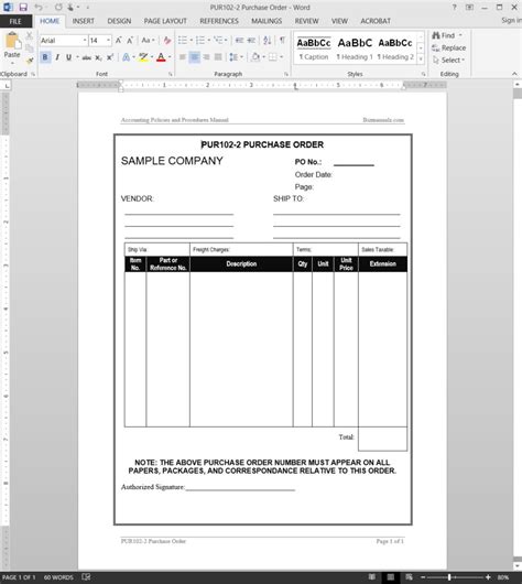 Manual Purchase Order Template - BestTemplatess - BestTemplatess