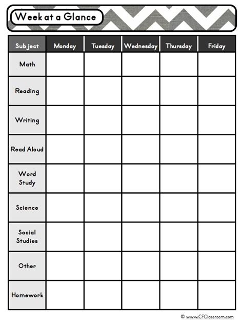 Week At A Glance Lesson Plan Template - BestTemplatess - BestTemplatess