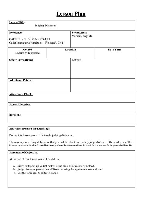 Army Lesson Plan Template - BestTemplatess - BestTemplatess