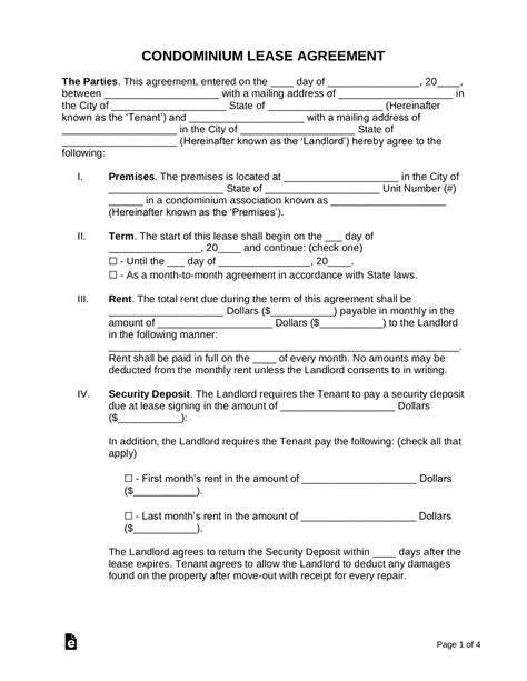 Condo Rental Agreement Template - BestTemplatess - BestTemplatess