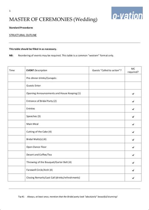 Wedding Master Of Ceremonies Template - BestTemplatess - BestTemplatess