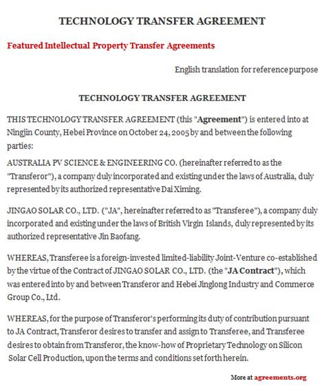 Technology Transfer Agreement Template - BestTemplatess - BestTemplatess
