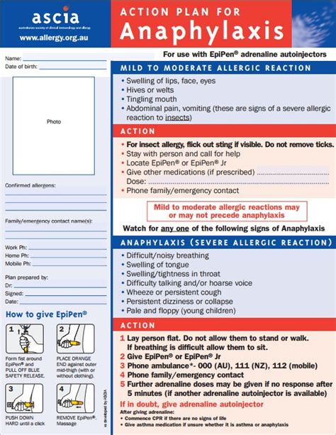 Anaphylaxis Action Plan Template - BestTemplatess - BestTemplatess