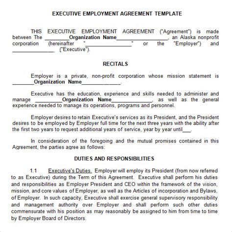 Executive Employment Contract Template - BestTemplatess - BestTemplatess