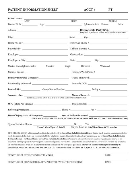 Template For Patient Information Sheet - BestTemplatess - BestTemplatess